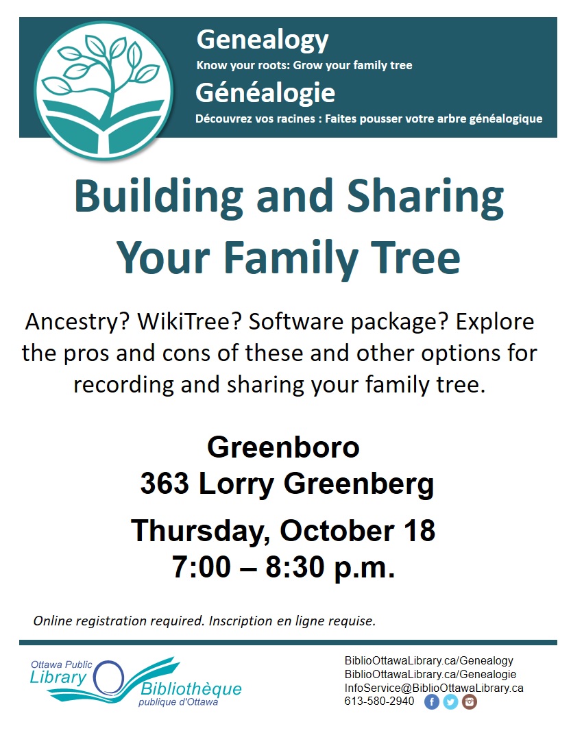 Building and Sharing Your Family Tree – Ottawa Public Library – Leanne ...